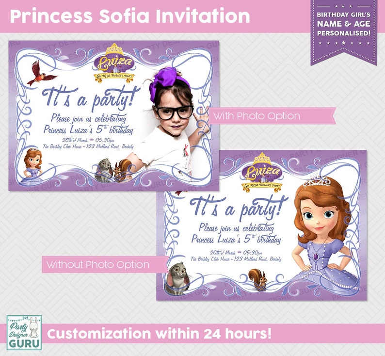 Princess Sofia Birthday Invitation, Princess Sofia Party, Princess ...