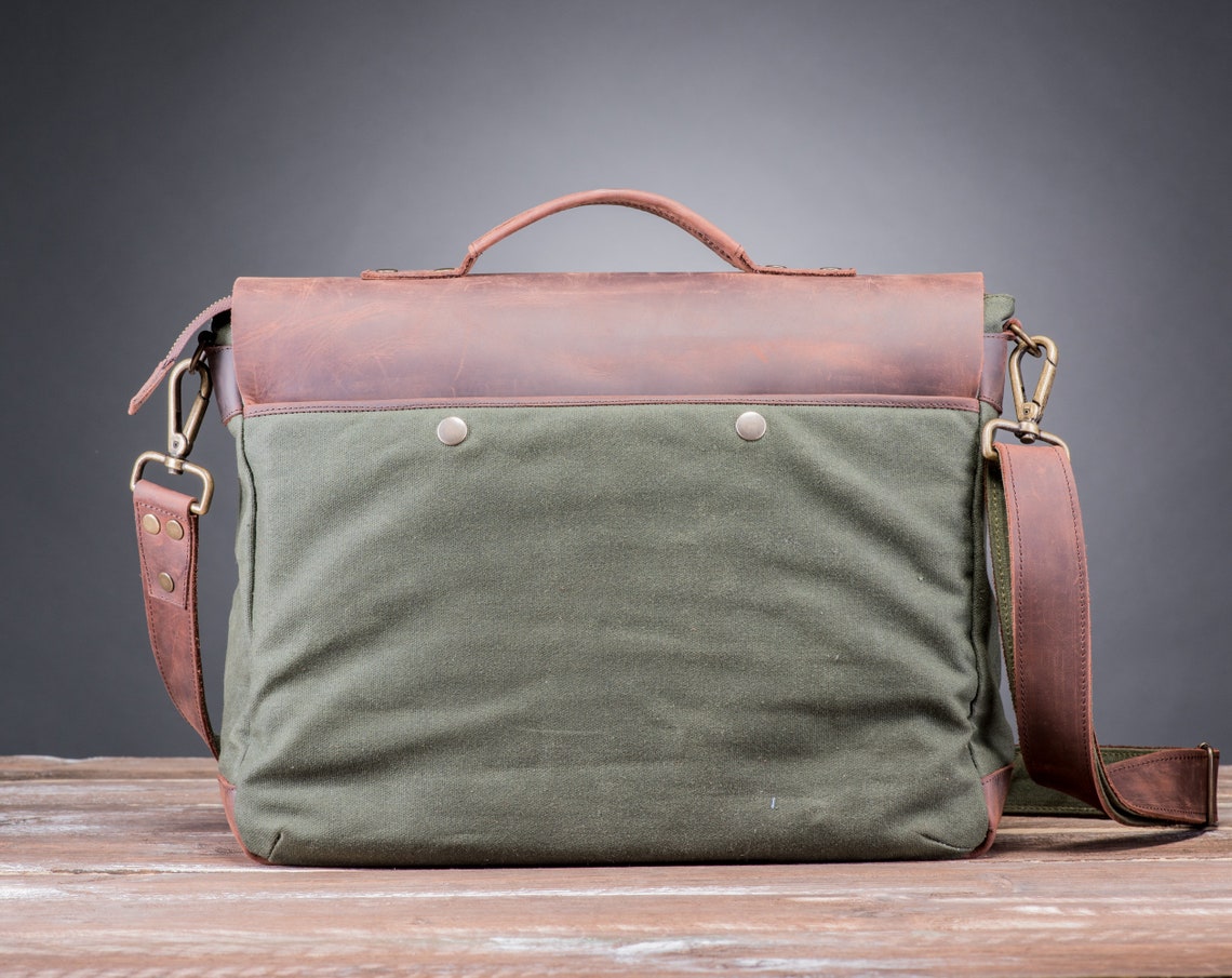 Satchel Bag for Men Made of Waxed Canvas and Leather - Etsy