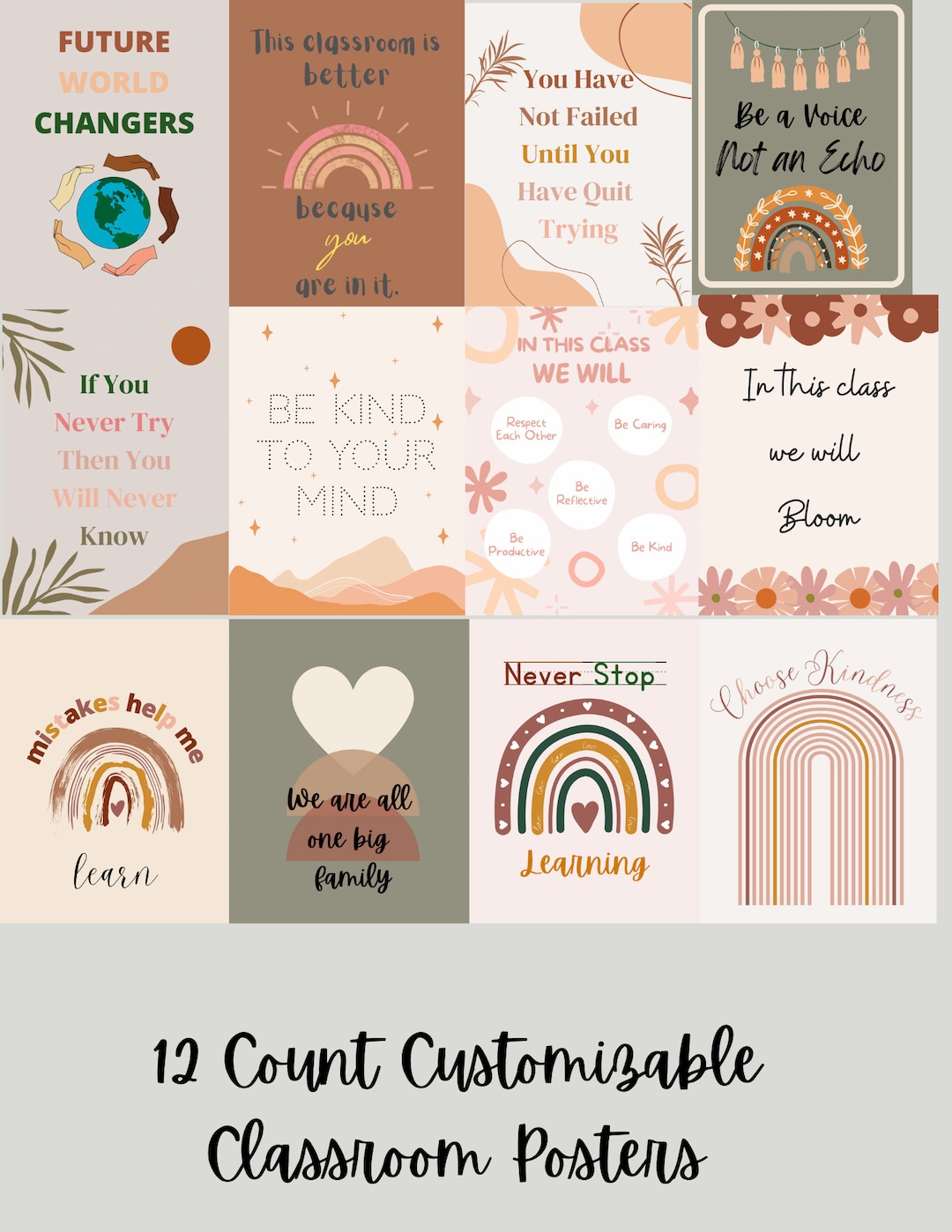 12 Editable Boho Classroom Posters, Printable Wall-art, Classroom Signs ...