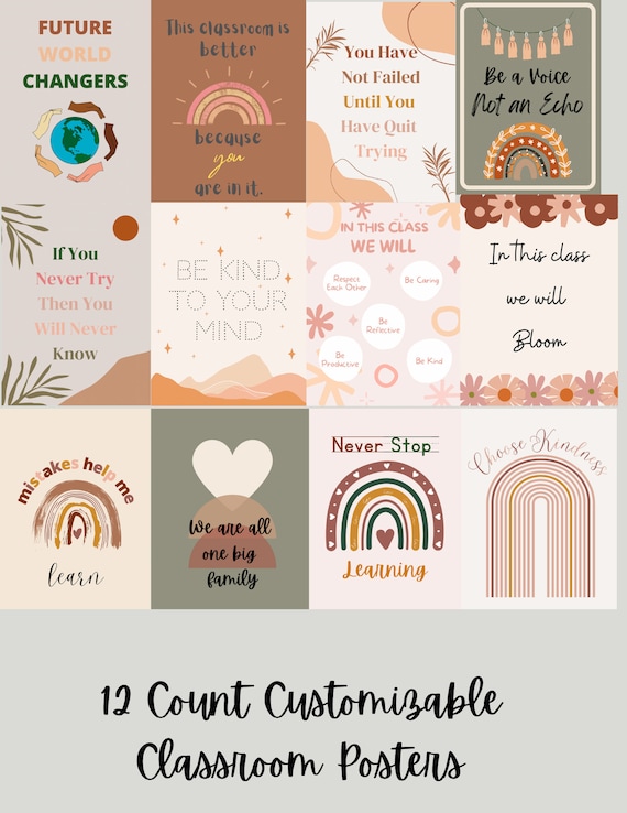 12 Editable Boho Classroom Posters Printable Wall-art - Etsy