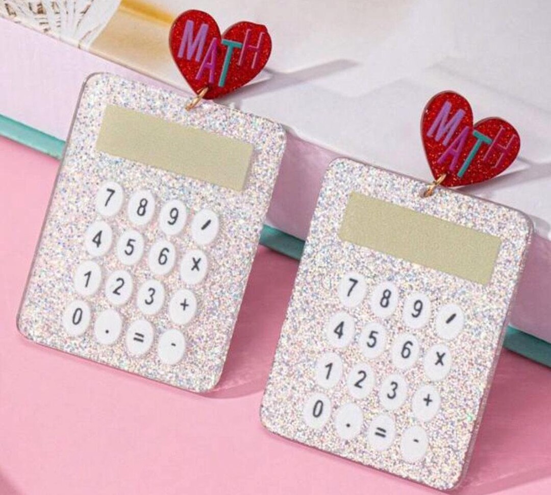 Teacher Math Earrings, Calculator Earrings, Glitter Teacher Earrings ...