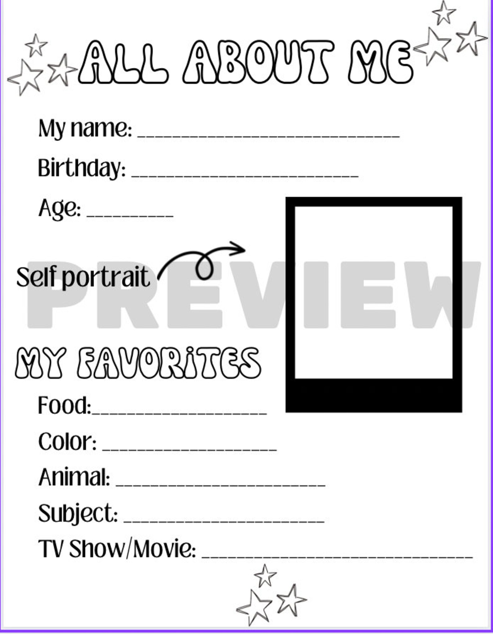 All About Me Activity, Back to School Activity, Elementary School ...