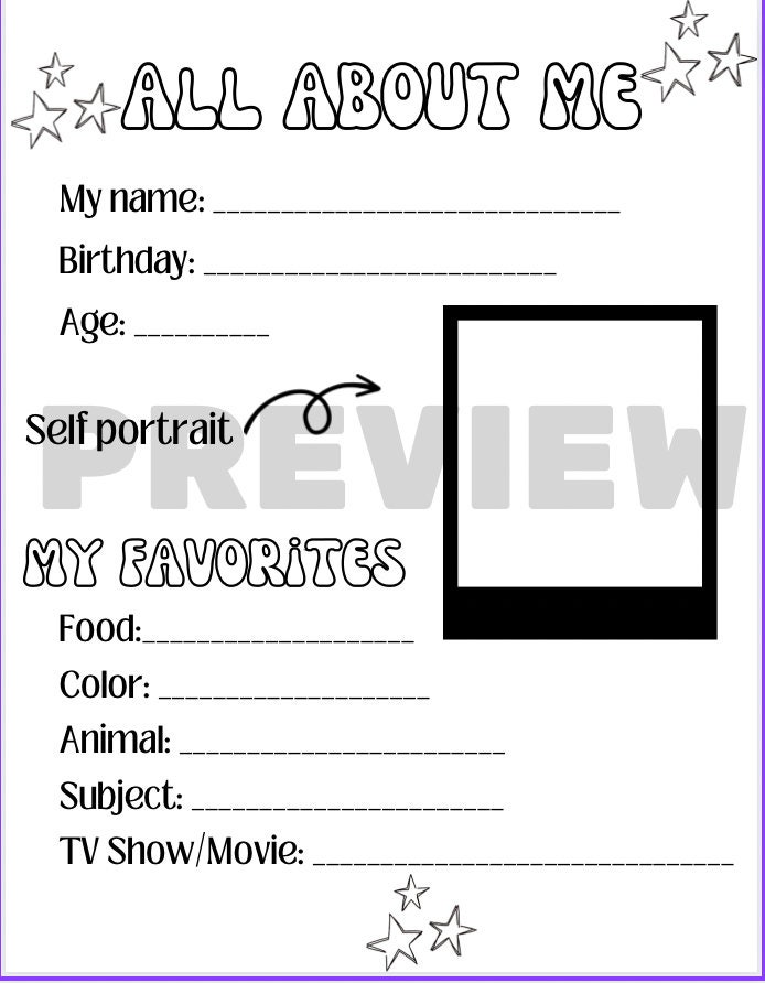 All About Me Activity, Back to School Activity, Elementary School ...