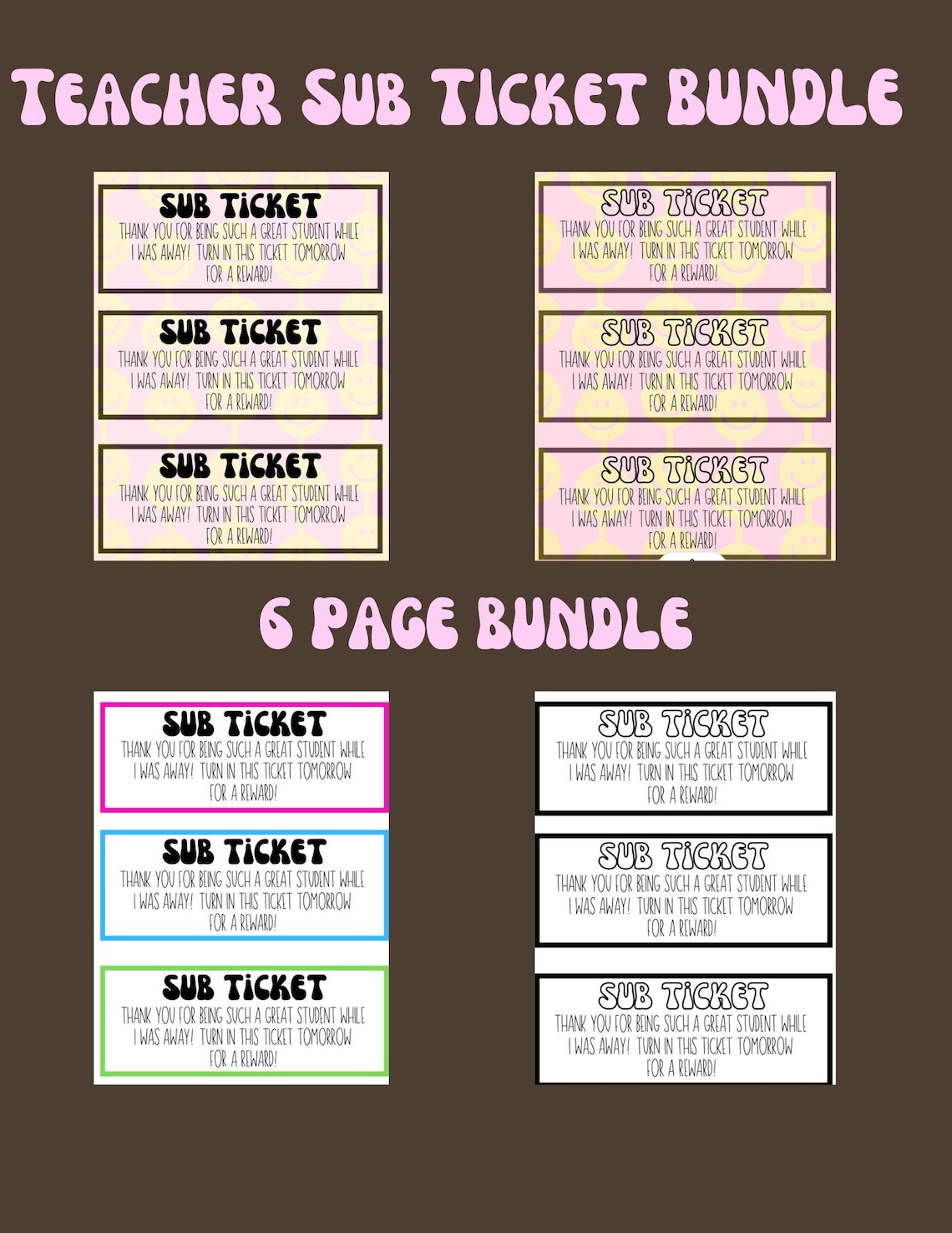 Teacher Sub Tickets BUNDLE, Classroom Incentives, Classroom Management ...