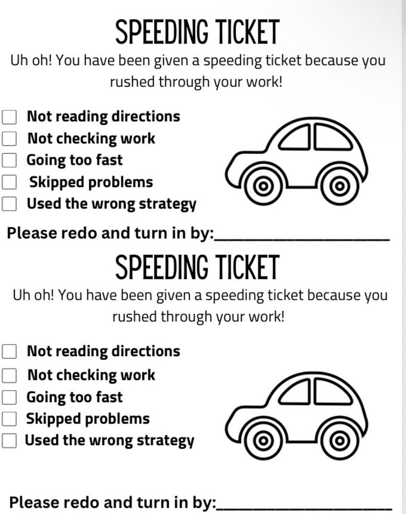 Teacher Speeding Ticket, Student Correction Forms, Assignment ...
