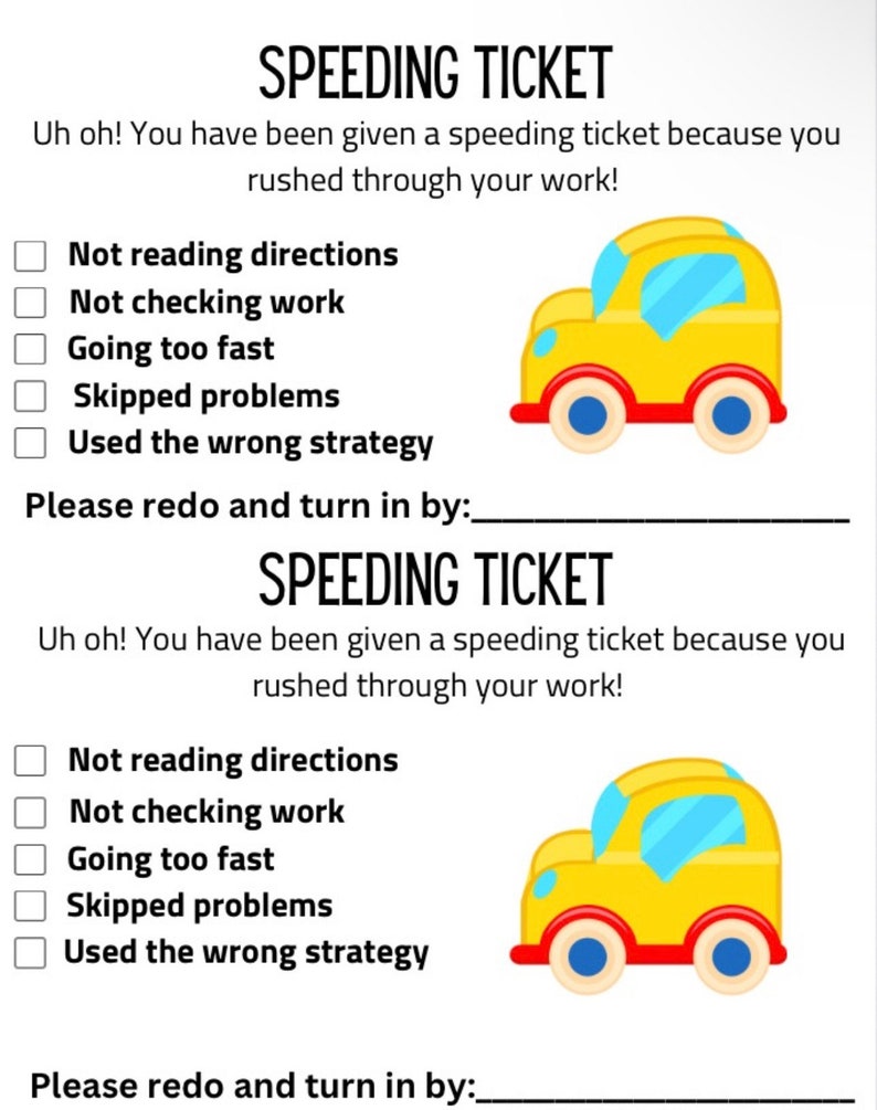 Teacher Speeding Ticket, Student Correction Forms, Assignment ...