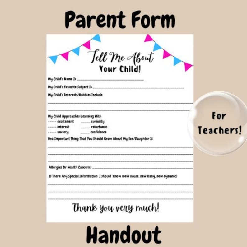 Tell Me About Your Child Parent Form, Teacher Handout Forms, Parent ...
