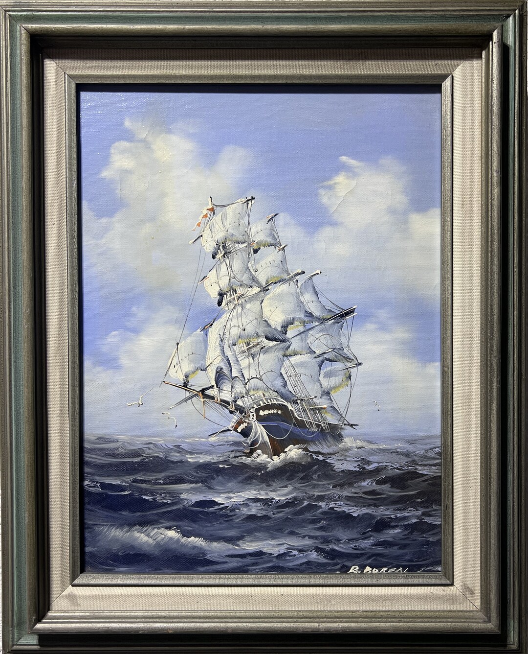 Boren Original Oil Painting on Canvas, Seascape, Sailing Ship on the ...