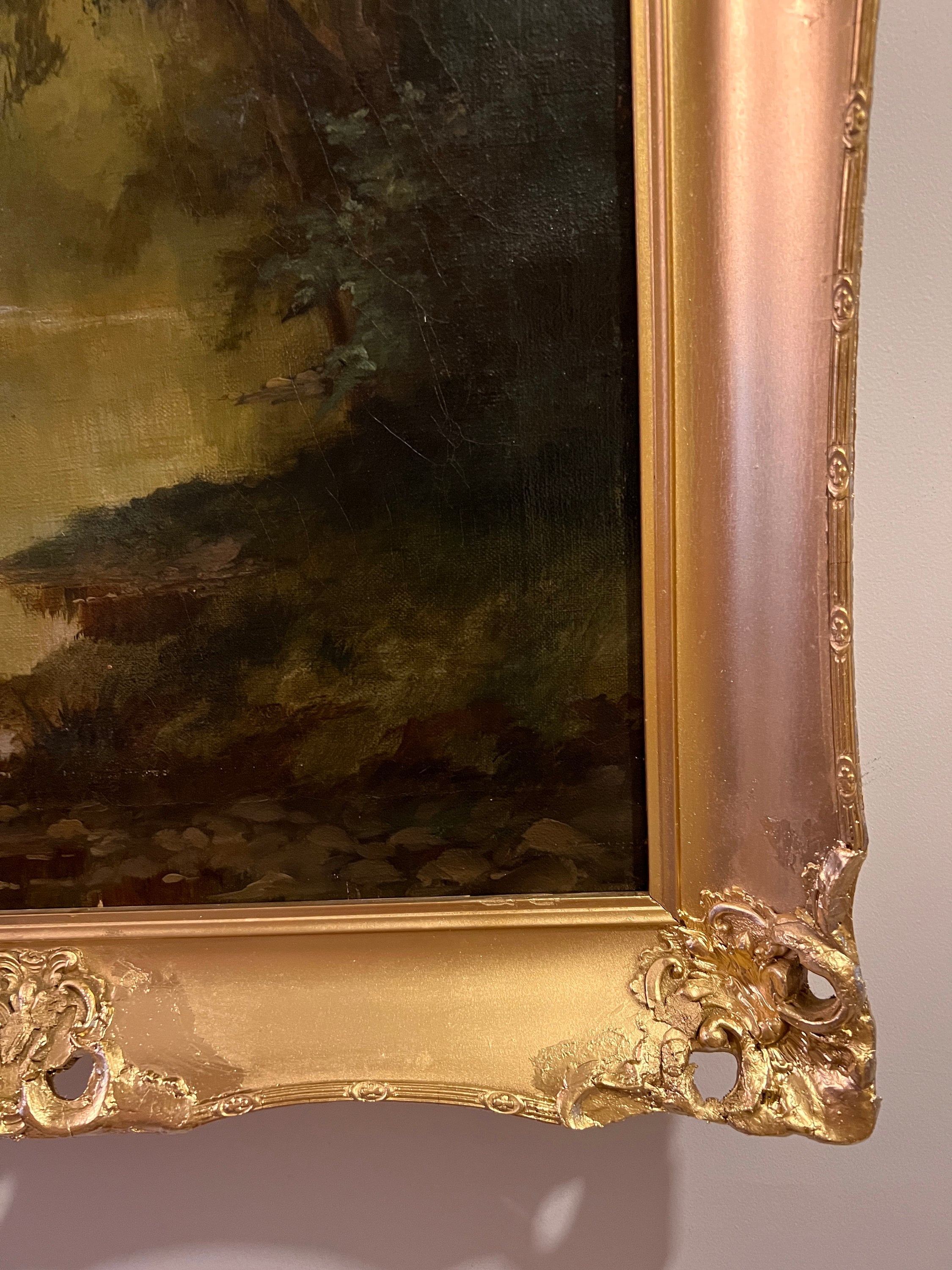 Antique T. BAILEY Original Oil Painting on Canvas, Landscape, Gold ...