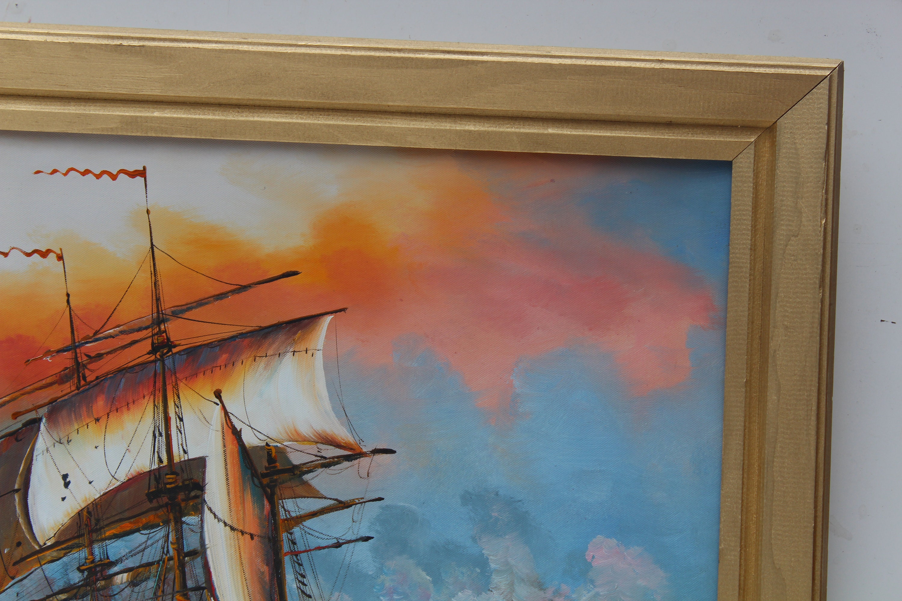 J.harvey Large Oil Painting on Canvas, Ships BATTLE AT SEA, Signed ...