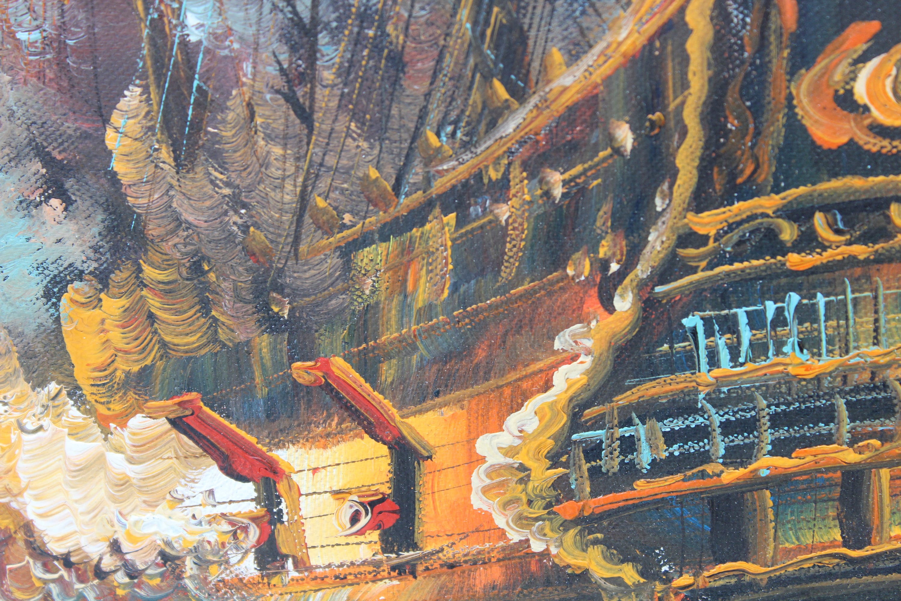 J.harvey Large Oil Painting on Canvas, Ships BATTLE AT SEA, Signed ...