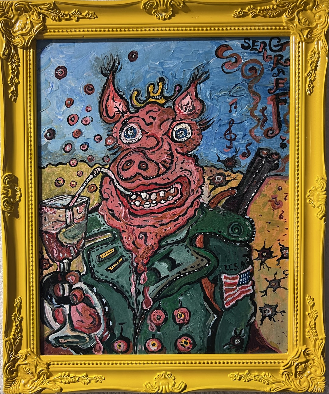 Original Painting on Canvas in Cartoon Style by Serg Graff "brave Boar ...