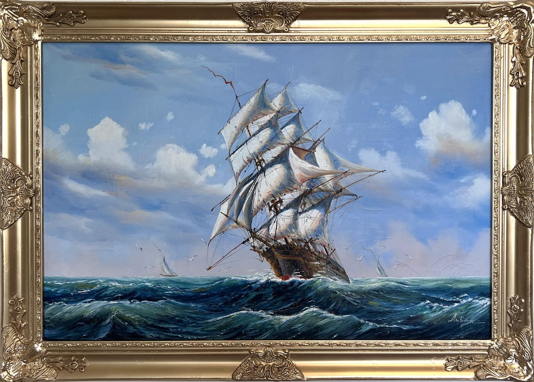 Abrose Large Oil Painting on Canvas, Seascape, Sailing Ship in the ...
