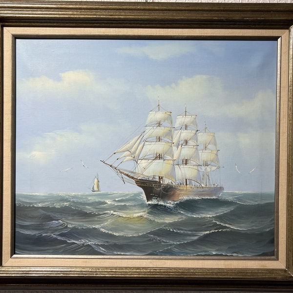 Original Oil Painting on Canvas, Seascape, Ship, Sunset, Signed S.graff ...