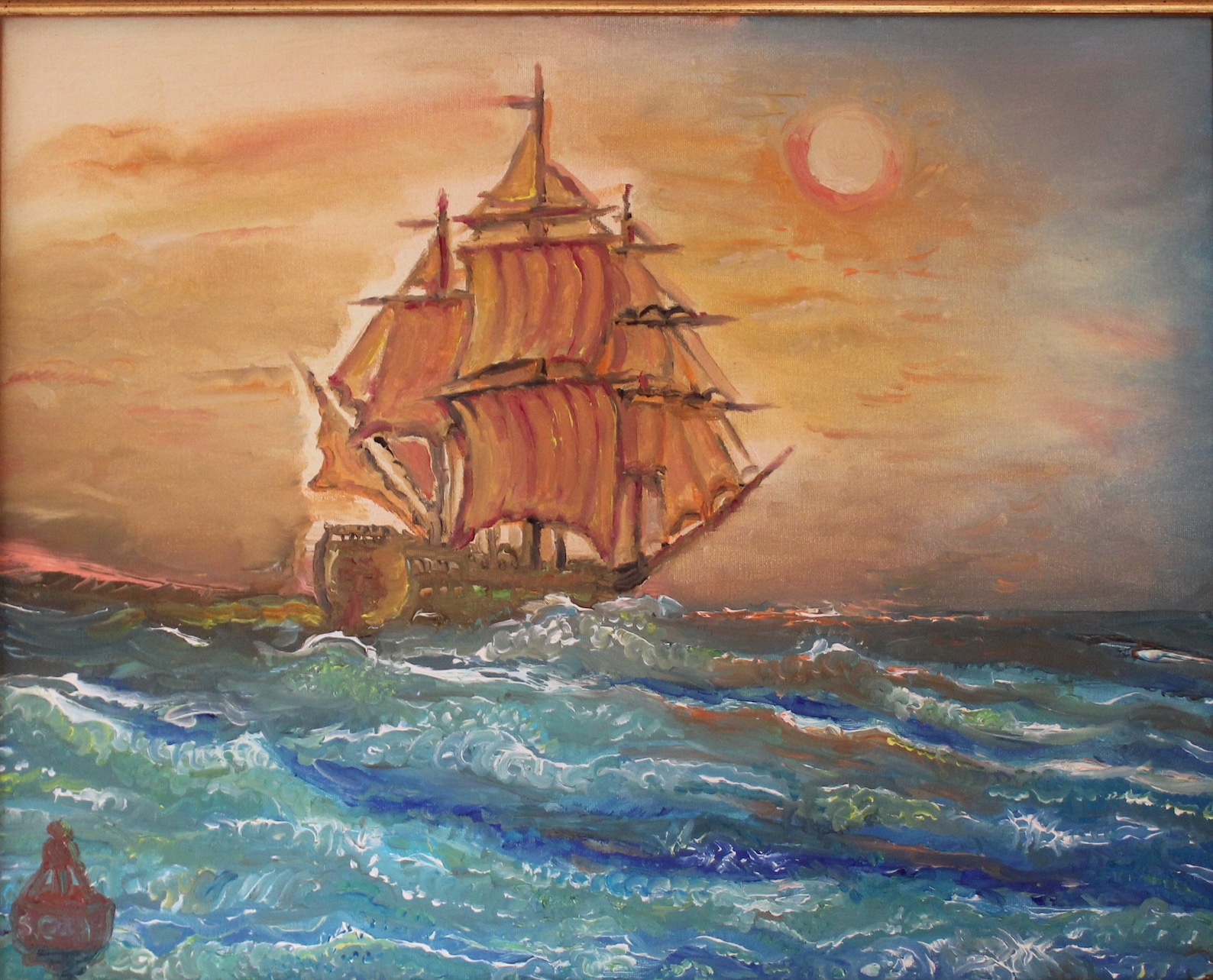 Original Oil Painting on Canvas Seascape Ship Sunset - Etsy