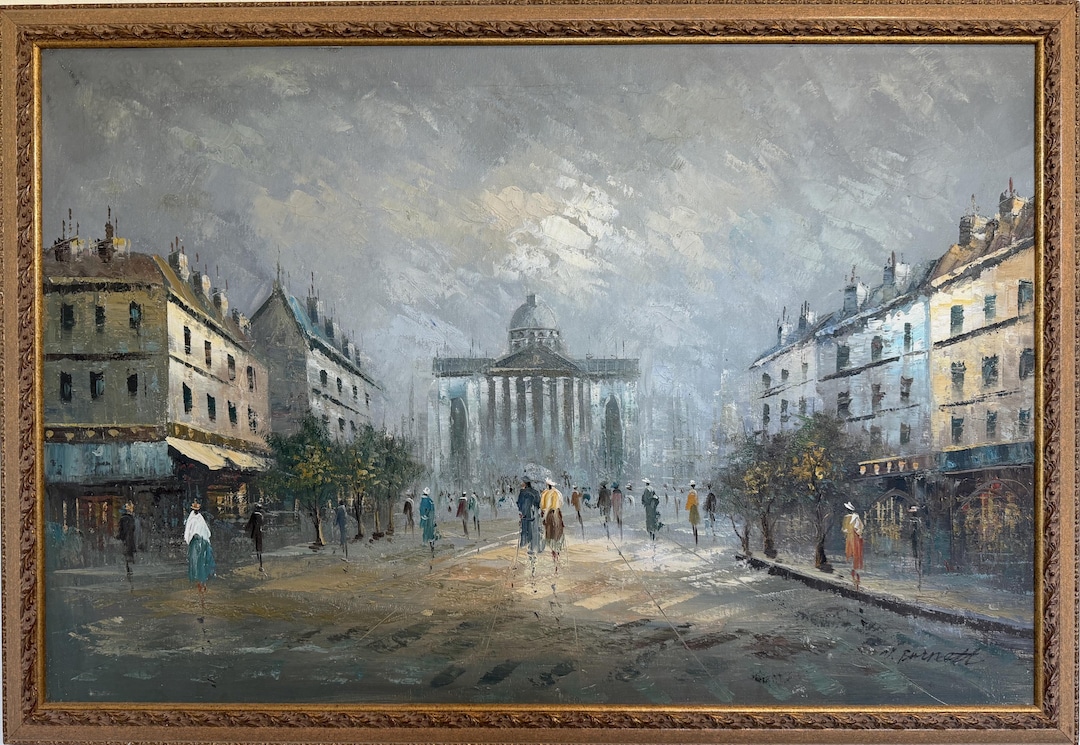 Listed Artist C. Burnett Oil Painting on Canvas, Paris Street View ...