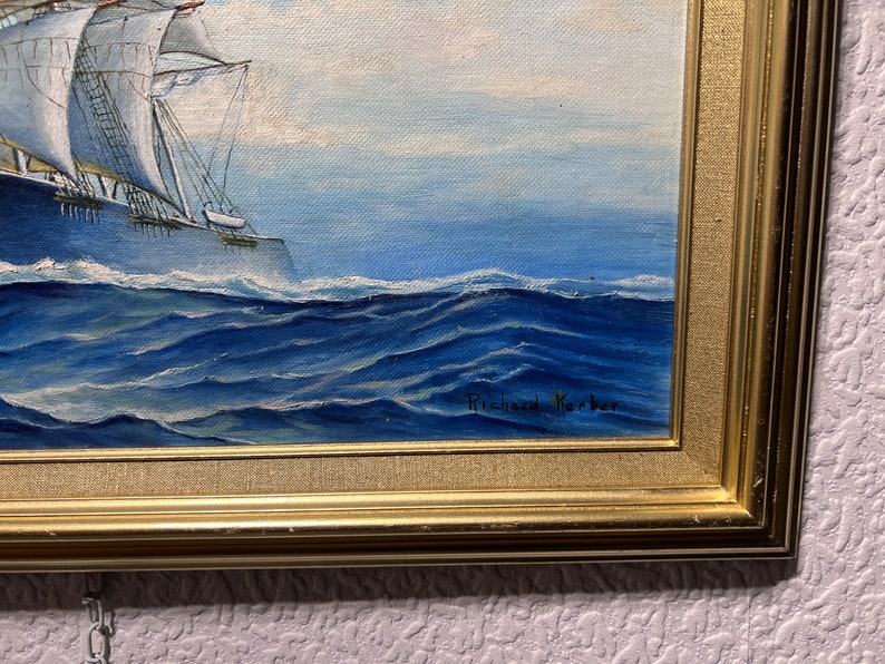 American Artist Richard Kerber Vintage Oil Painting on Board, Seascape ...