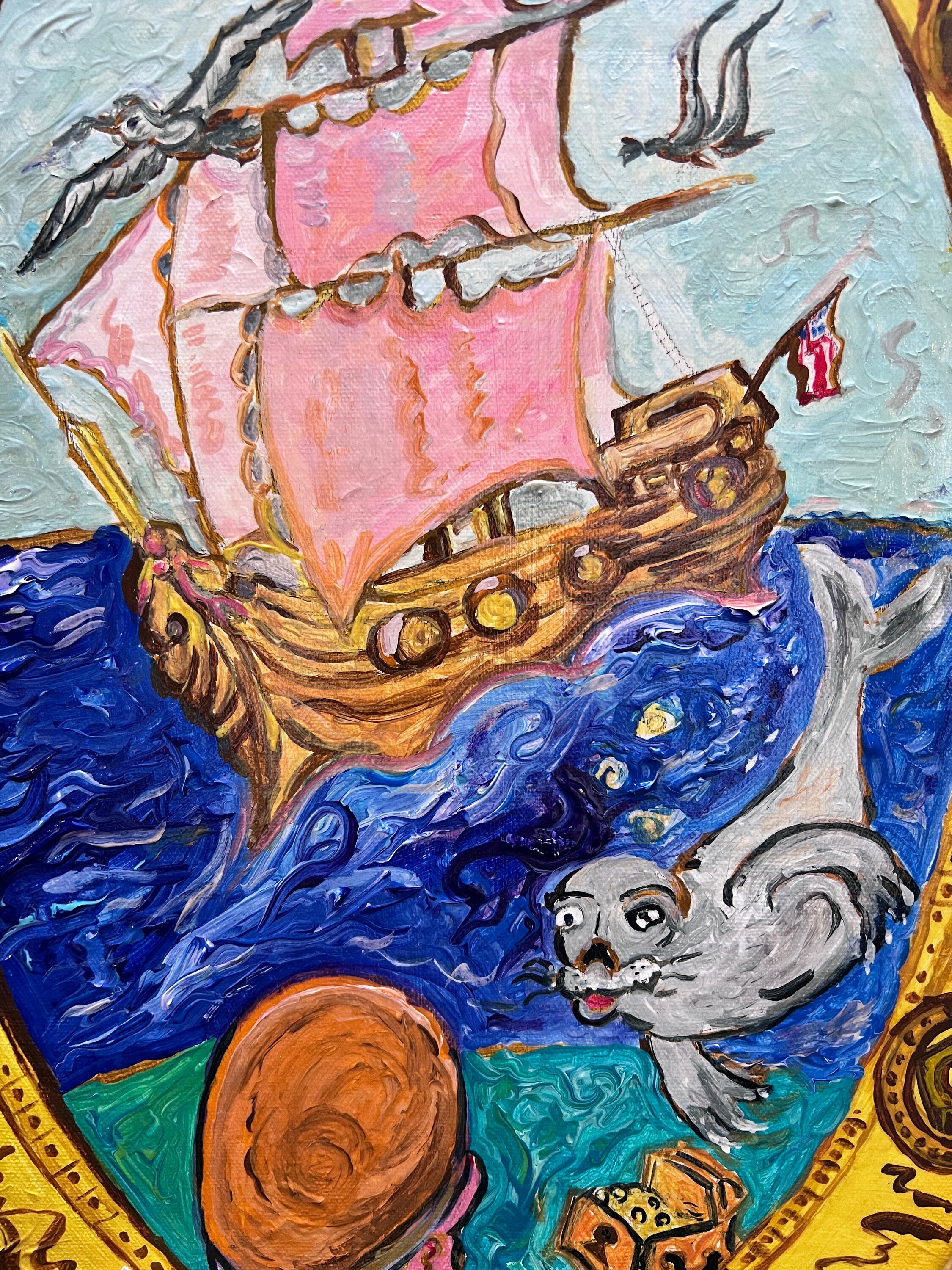 Oil Painting on Canvas Board by Serg Graff, Seascape yellow Submarine ...