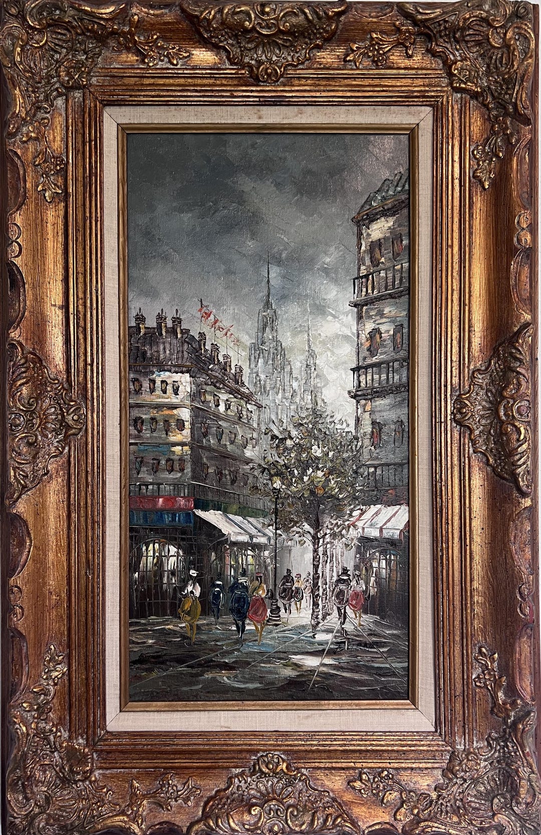 Listed Artist C. Burnett Oil Painting on Canvas Paris Street View Gold ...