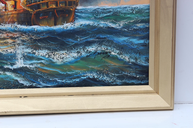 J.harvey Large Oil Painting on Canvas, Ships BATTLE AT SEA, Signed ...
