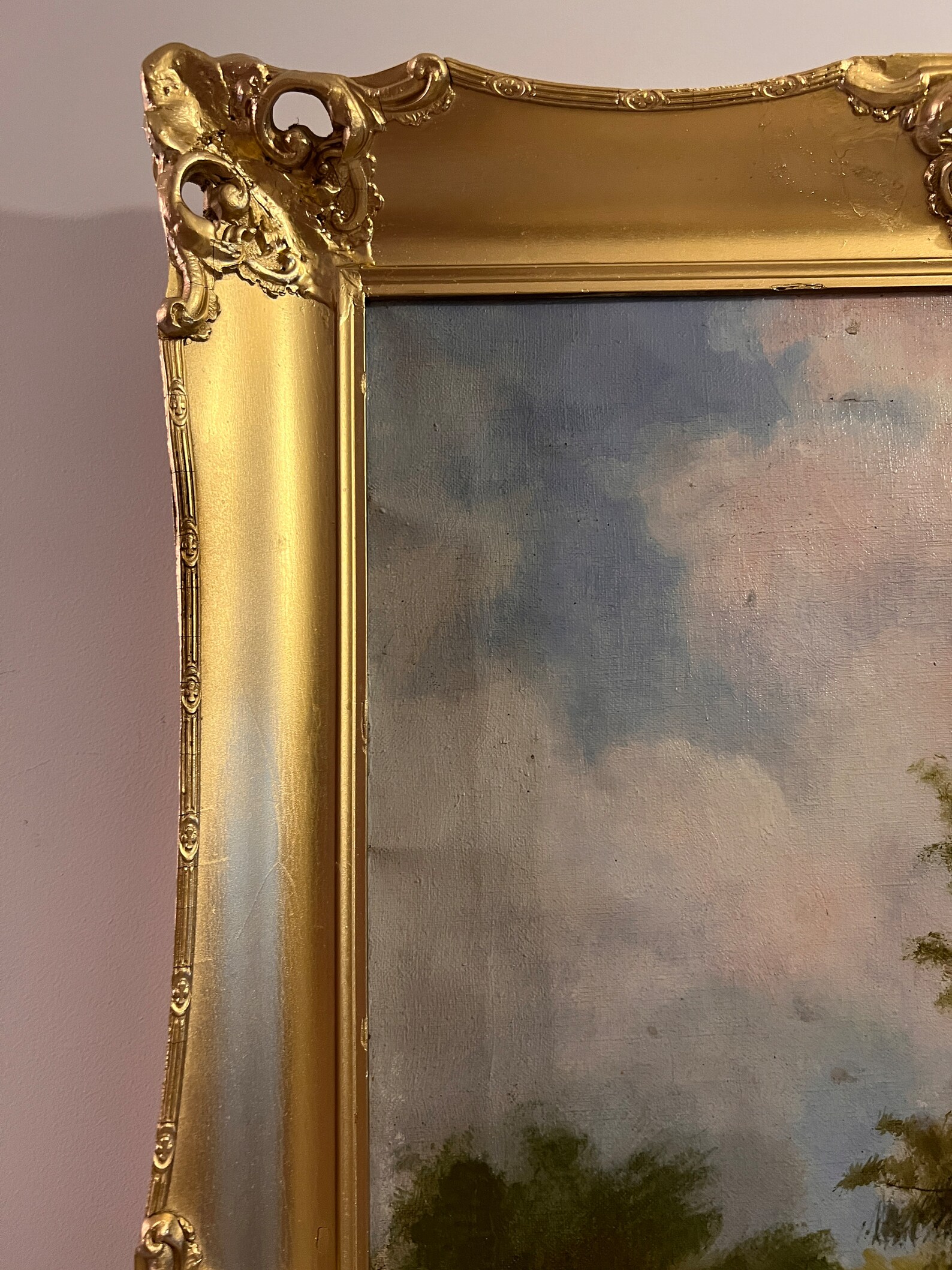 Antique T. BAILEY Original Oil Painting on Canvas, Landscape, Gold ...