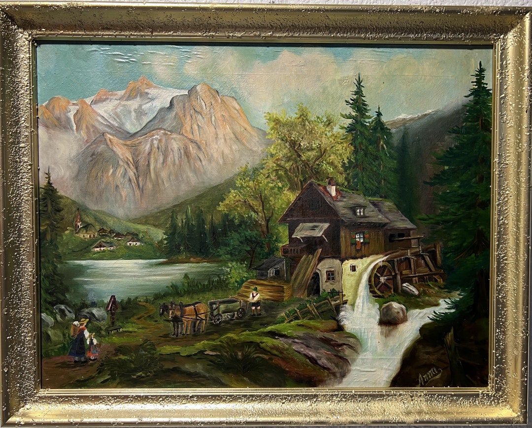 Vintage Oil Painting on Canvas by Anna, Farm Landscape, Framed - Etsy