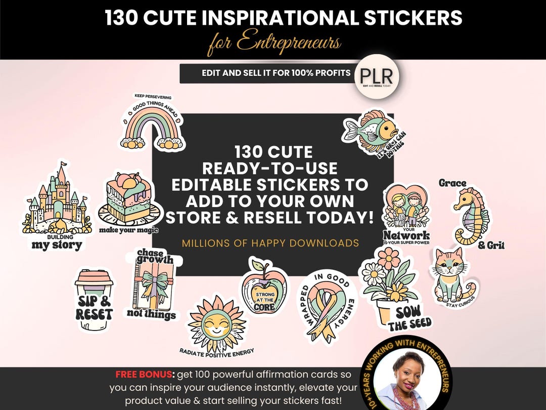 130 Inspirational Stickers for Entrepreneurs, Canva Editable, PLR ...