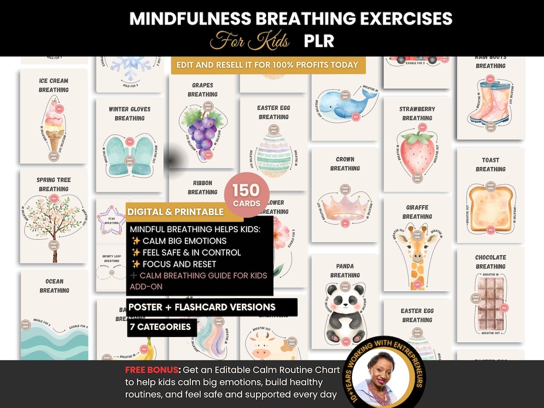 Mindfulness Breathing Exercises for Kids Canva Templates PLR | Calm ...