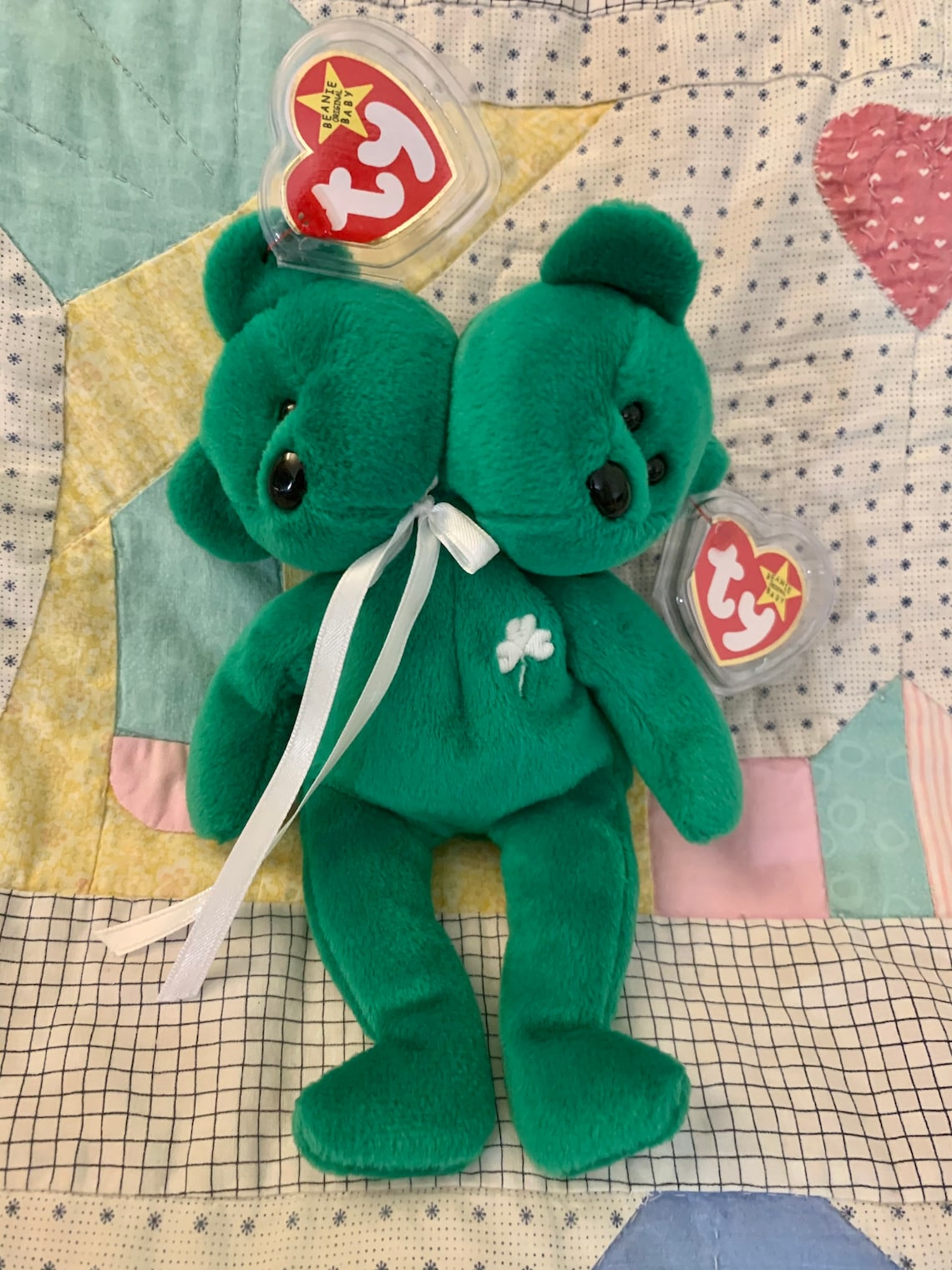 Ty Beanie Baby Custom Two Headed Lucky Green Clover Bear | Etsy