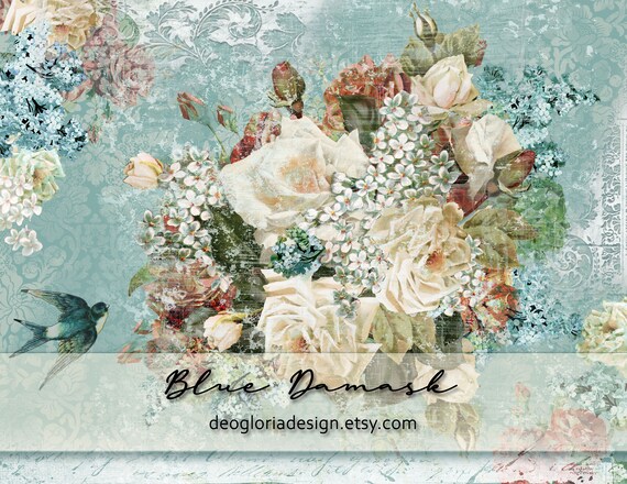 Embellishments Scrapbooking Papercrafts Blue Damask Printable Decoupage ...