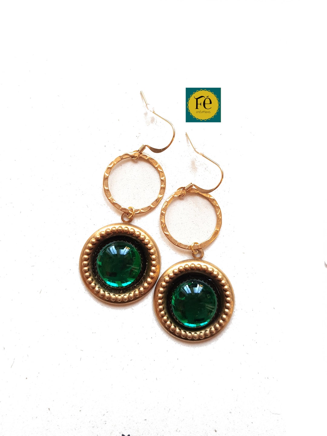 Green Cameo Earrings, Emerald Green Round Glass Cameo Pendants Smooth ...