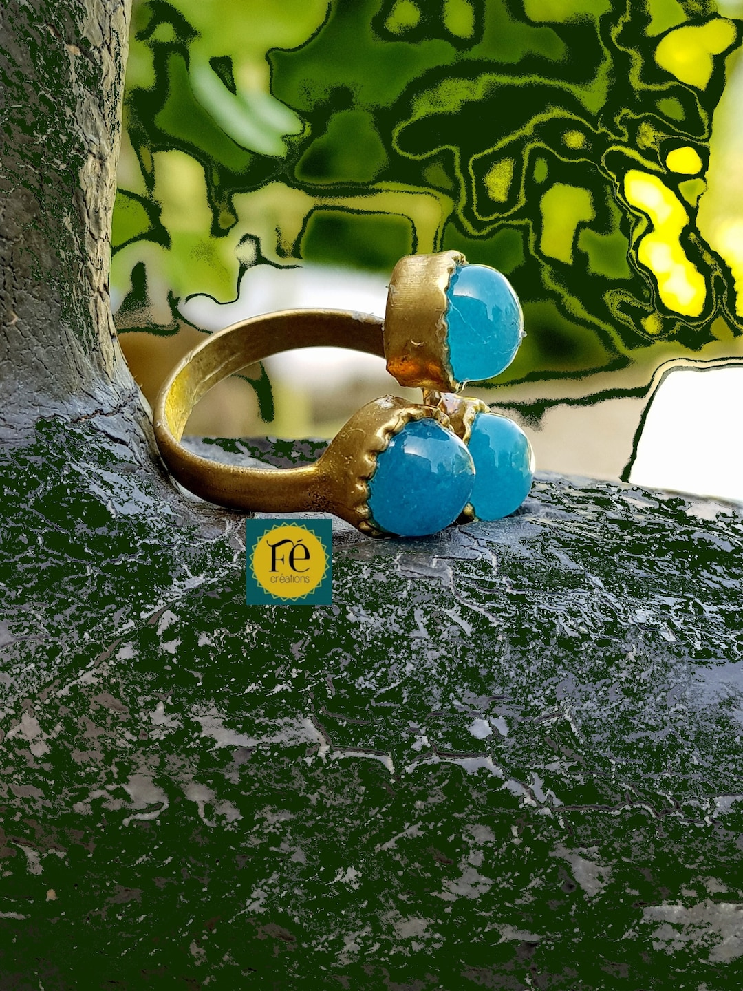 Anillo de jade 3 piedras de 8 mm azul redondo ajustable - Etsy España