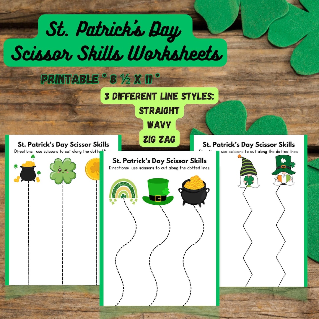 St. Patricks Day Scissor Skills Worksheets, Preschool Fine Motor ...