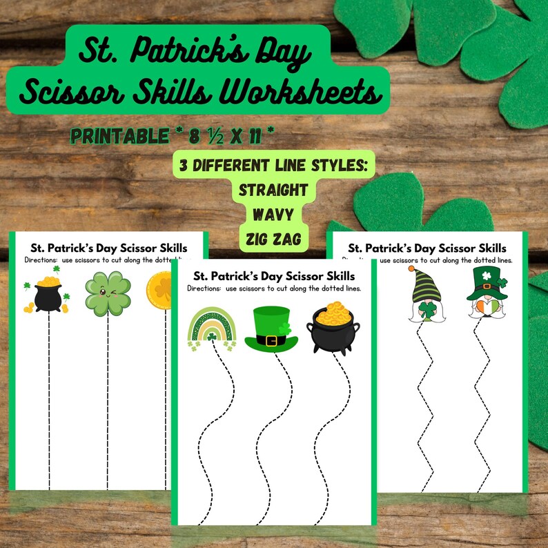 St. Patricks Day Scissor Skills Worksheets, Preschool Fine Motor ...