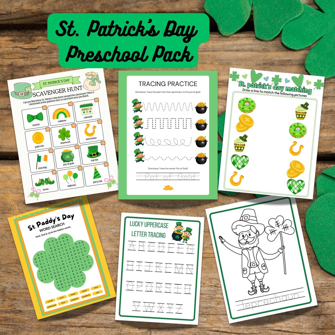 St. Patricks Day Preschool Activity Pack – Tracing, Games (digital ...