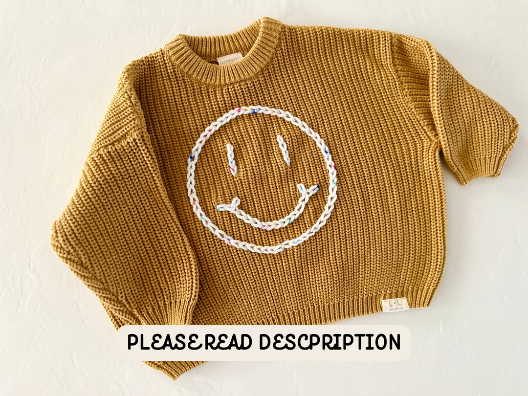 Custom Smiley Face Embroidered Sweater, Smiley Face Sweater, Custom ...