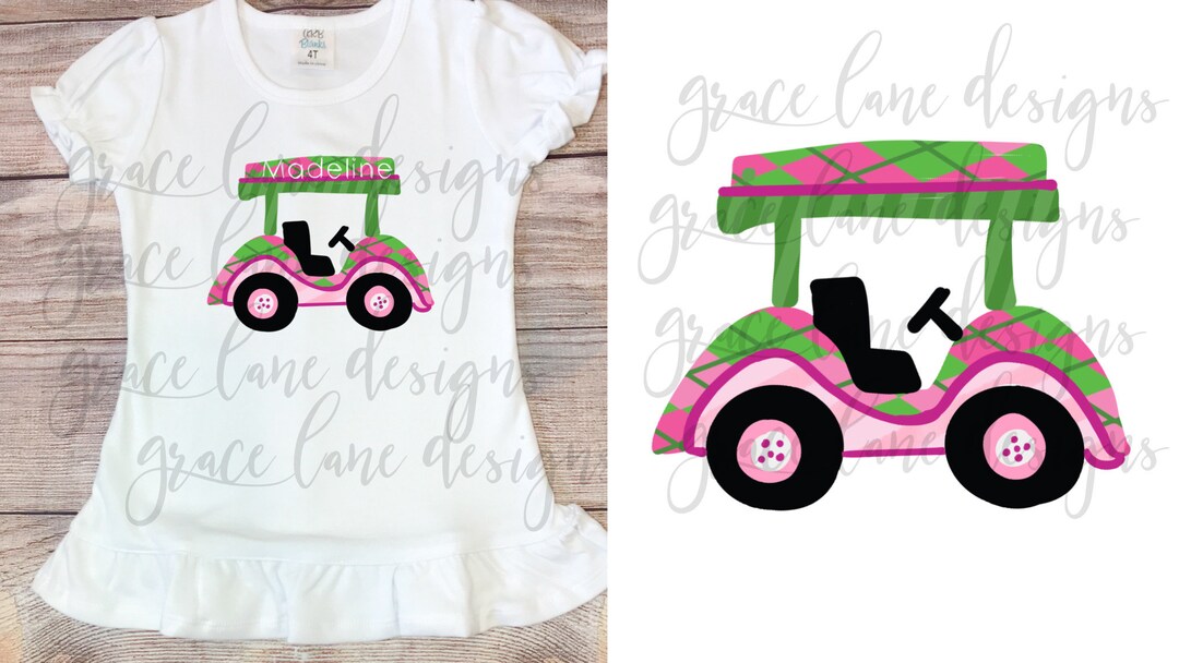 PNG Hand Drawn Procreate Digital Download Golf Cart Preppy Pink and ...