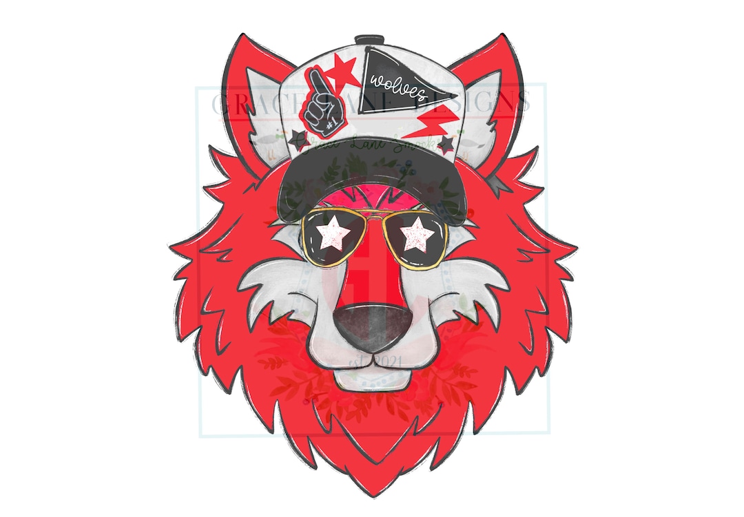Red Wolves Mascot Trucker Hat Png Hand Drawn Procreate Digital Download ...