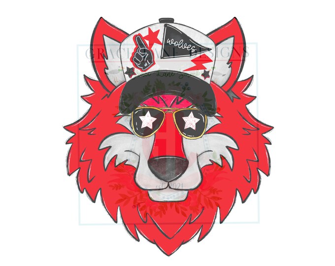 Red Wolves Mascot Trucker Hat Png Hand Drawn Procreate Digital Download ...