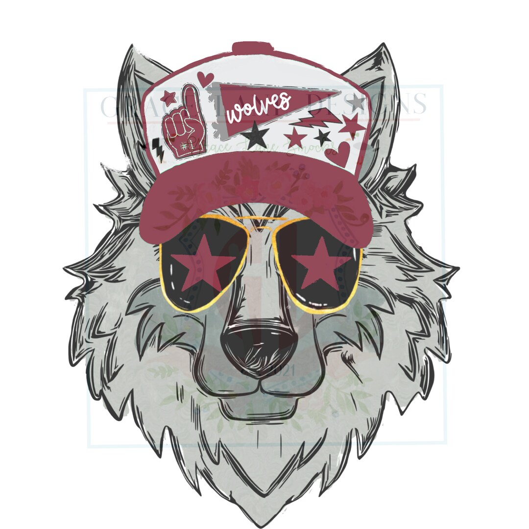Maroon Wolves Mascot Trucker Hat Png Hand Drawn Procreate Digital ...