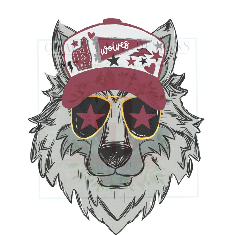 Maroon Wolves Mascot Trucker Hat Png Hand Drawn Procreate Digital ...