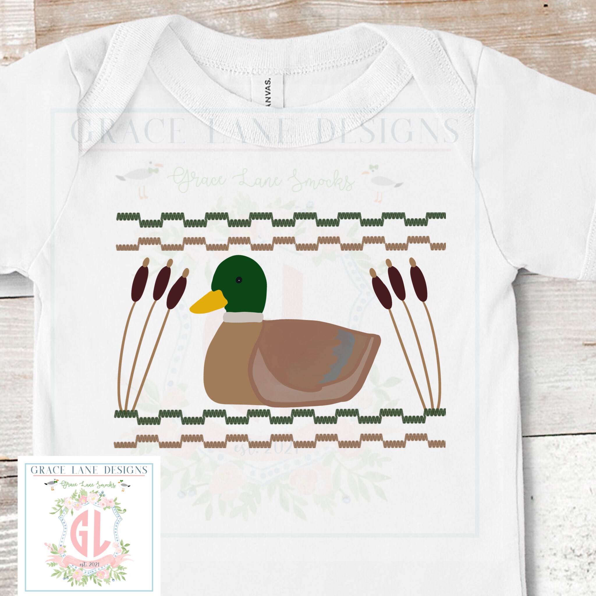 MALLARD DUCK PNG Hand Drawn Faux Smocked and Embroidery Digital ...