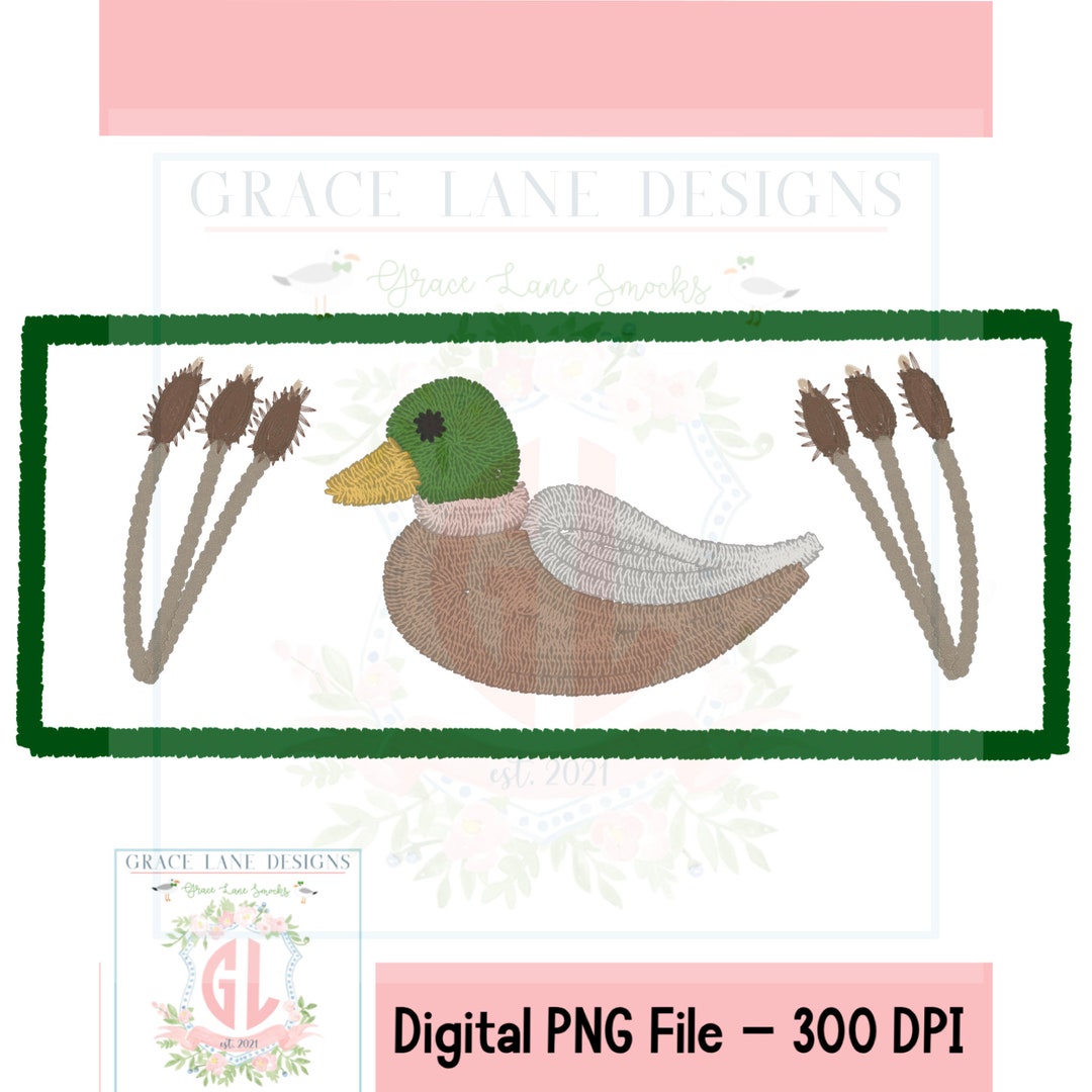 PNG Hand Drawn Faux Smocked and Embroidery Digital Download Mallard ...