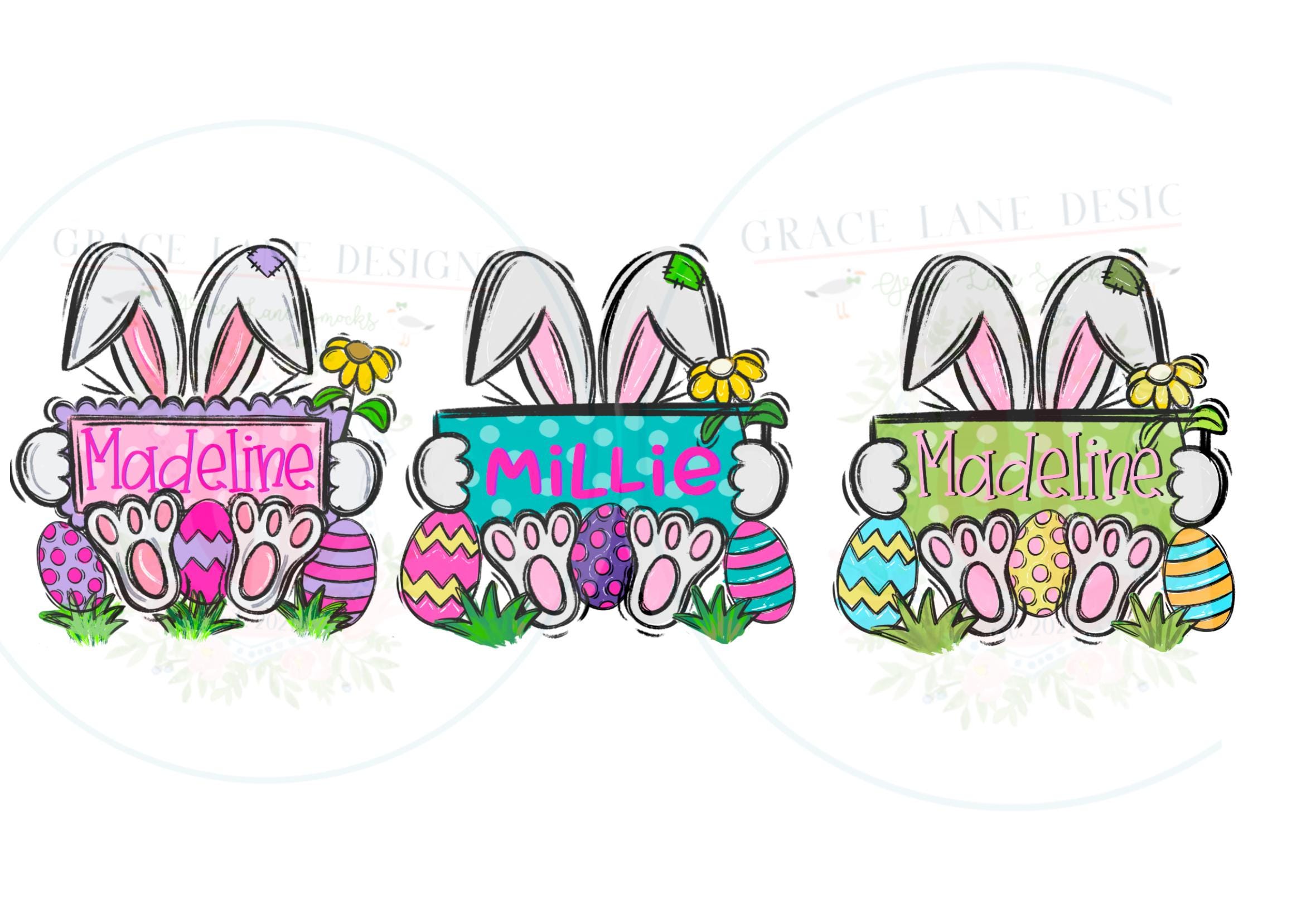 Easter Bunny Name Frame Plate Png Hand Drawn Procreate Digital Download ...