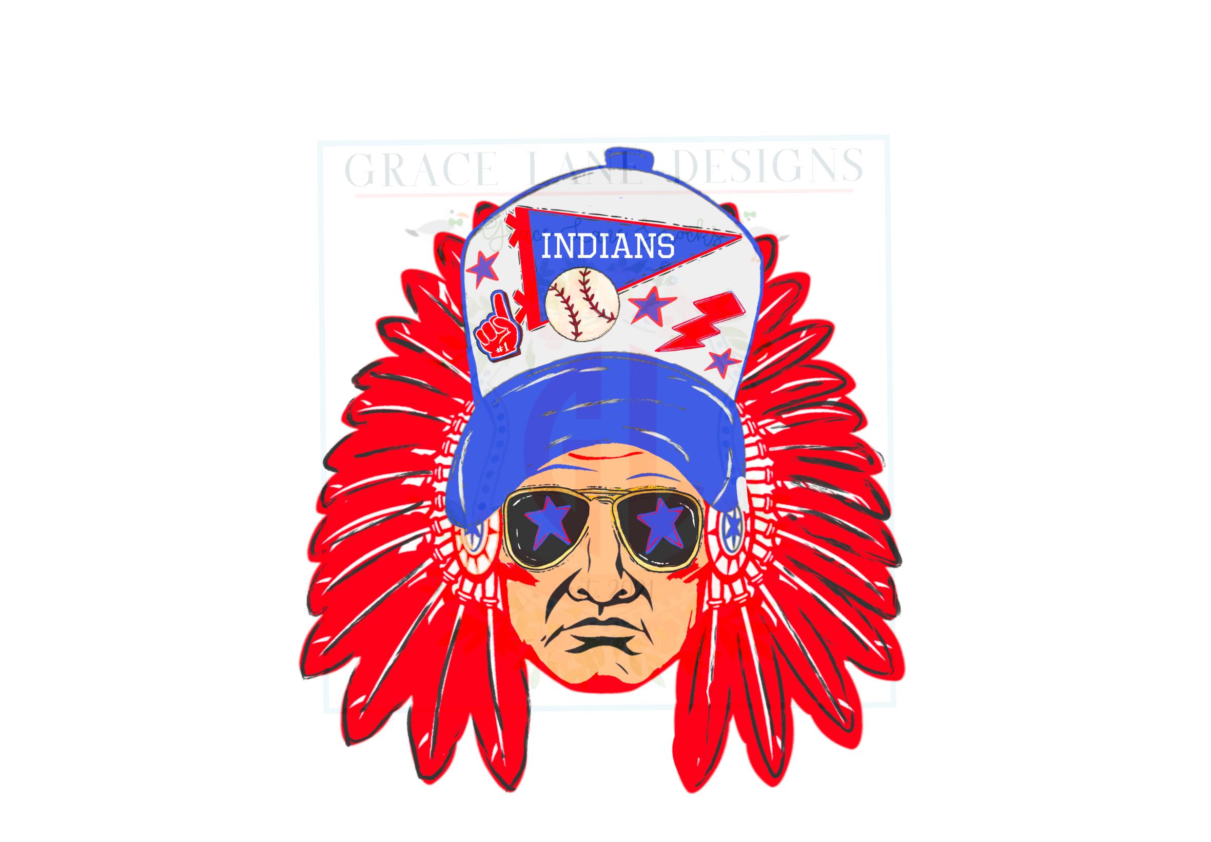 Red Royal Blue Indians Trucker Hat Png Hand Drawn Procreate Digital ...