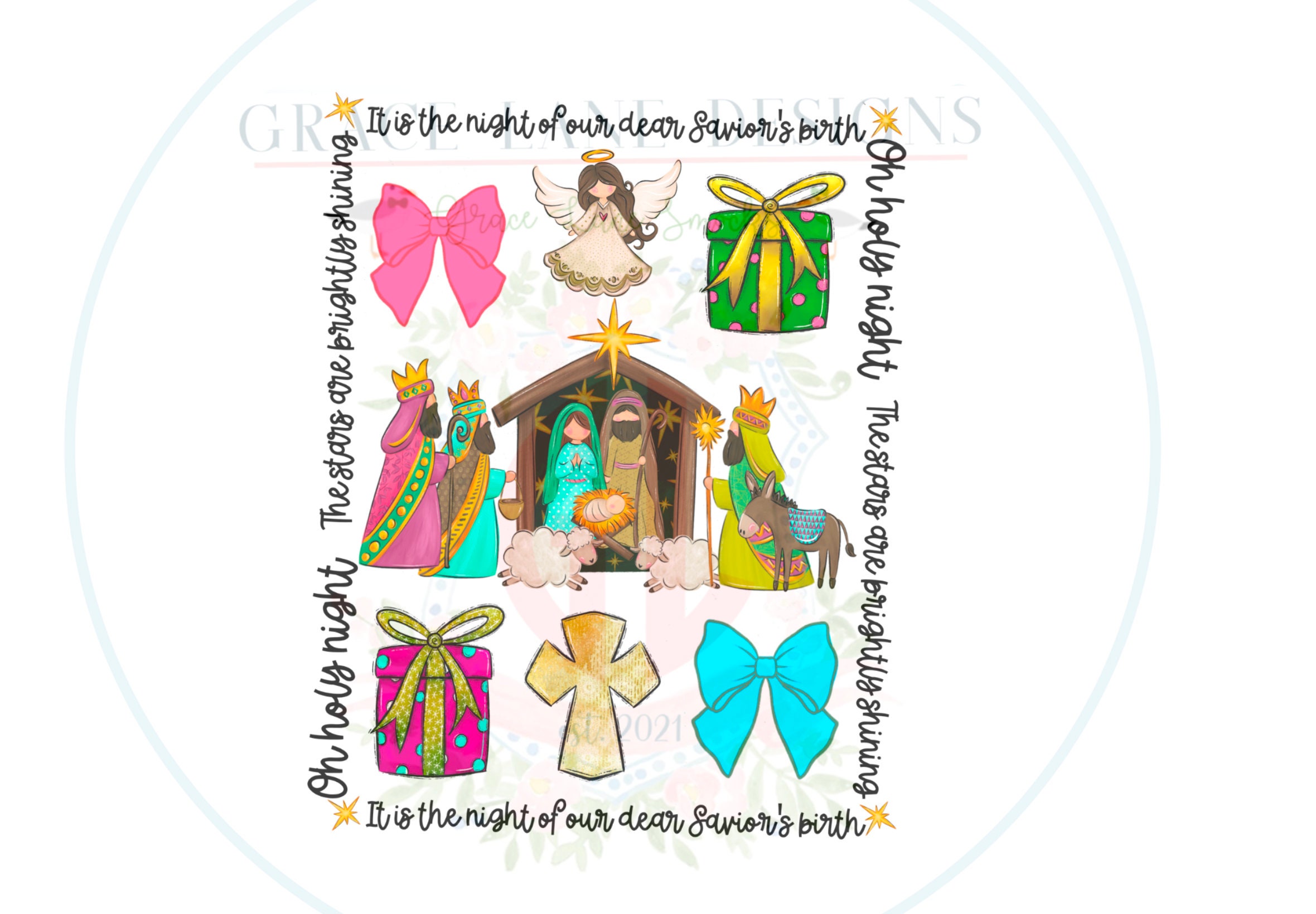 Oh HOLY Night PNG Hand Drawn Sublimation Nativity Manger Scene Jesus ...