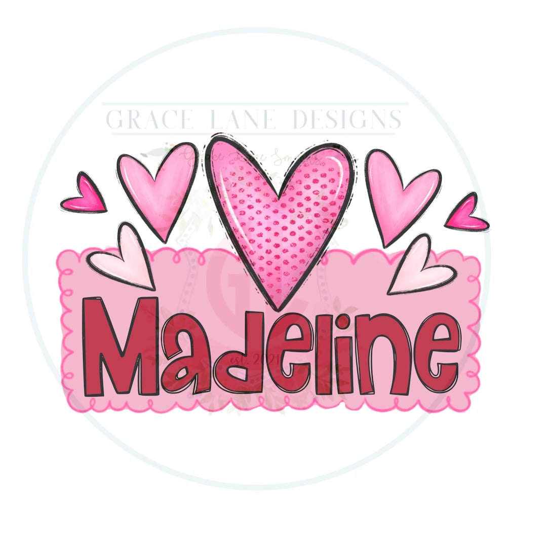 Valentines Day Name Plate Hearts Frame PNG Hand Drawn Digital Download ...