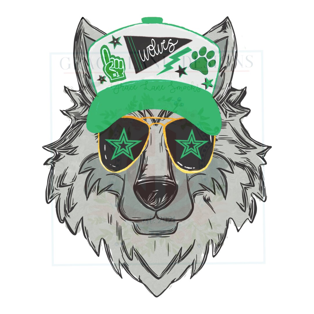 Green Wolves Lobes Mascot Trucker Hat Png Hand Drawn Procreate Digital ...