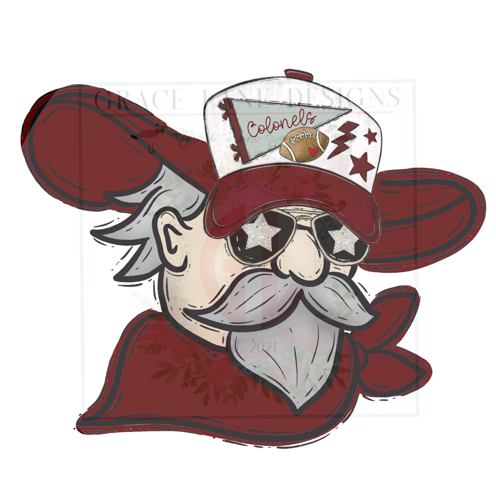 Colonel Trucker Hat PNG Hand Drawn Mascot Tailgate Football Game ...