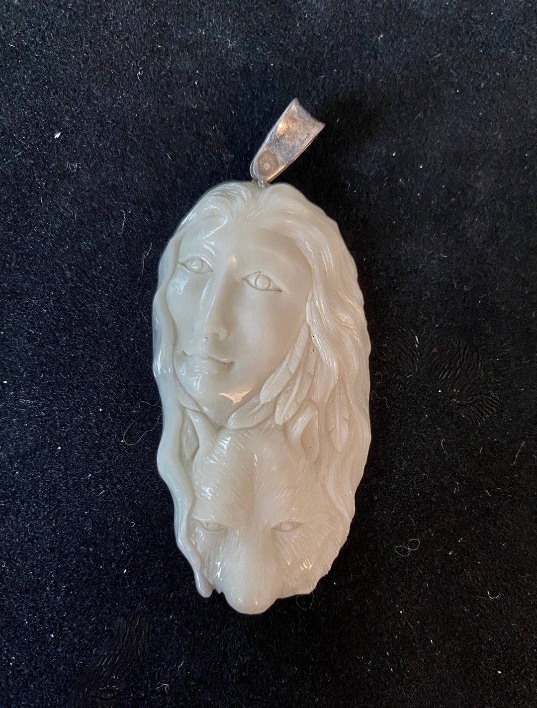 Carved Bone Pendant Face With Wolf - Etsy